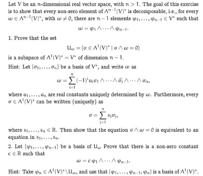 Solved Let V be an n-dimensional real vector space, with n > | Chegg.com