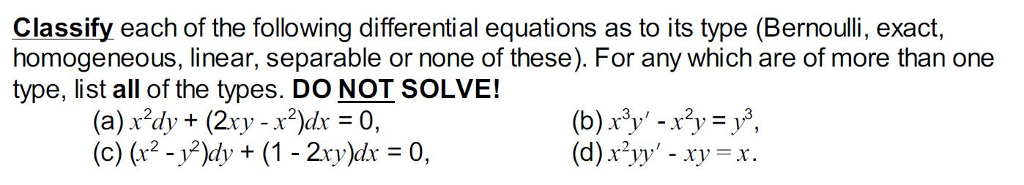 Solved Classify each of the following differential equations | Chegg.com