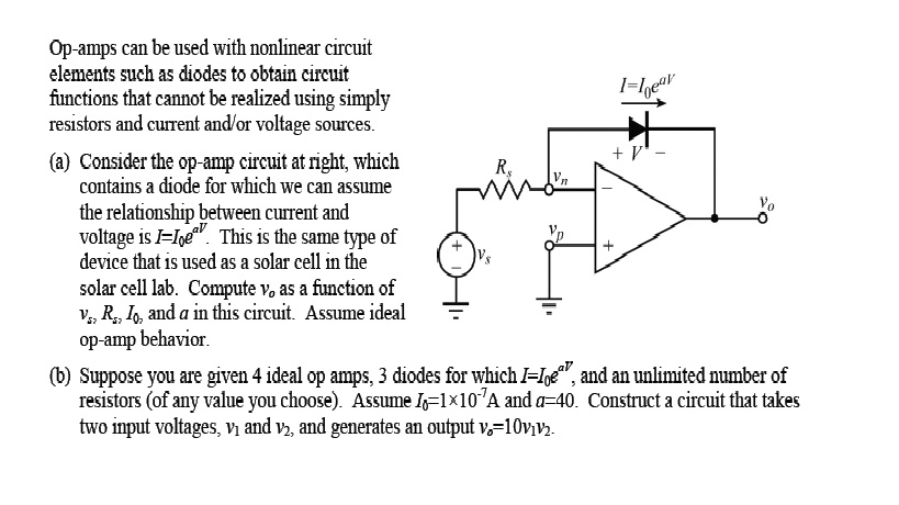 Solved Op-amps can be used with nonlinear circuit elements | Chegg.com