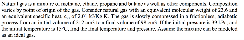 Solved Natural gas is a mixture of methane, ethane, propane | Chegg.com