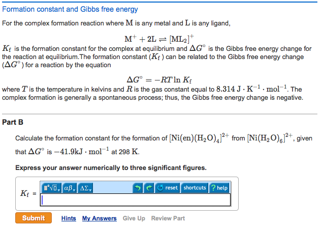 Solved Calculate the formation constant for the formation | Chegg.com