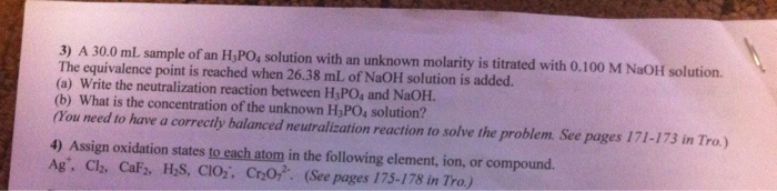 Solved A 30.0 ml. sample of an H3PO4 solution with an | Chegg.com