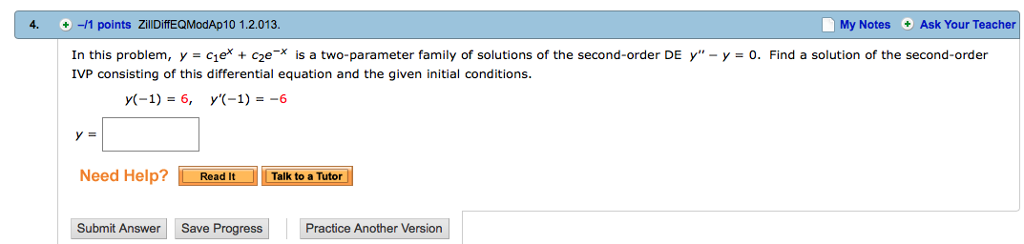 Solved In this problem, y = c1ex + c2e−x is a two-parameter | Chegg.com