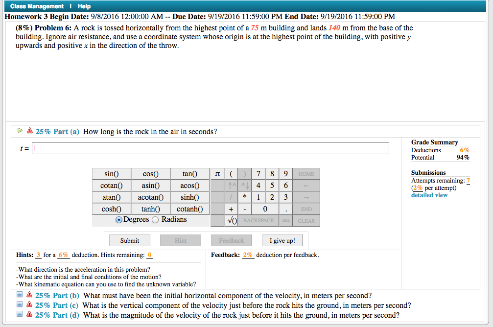 Solved A rock is tossed horizontally from the highest point | Chegg.com