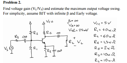 Solved Problem 2. Find voltage gain (VL/VS) and estimate the | Chegg.com