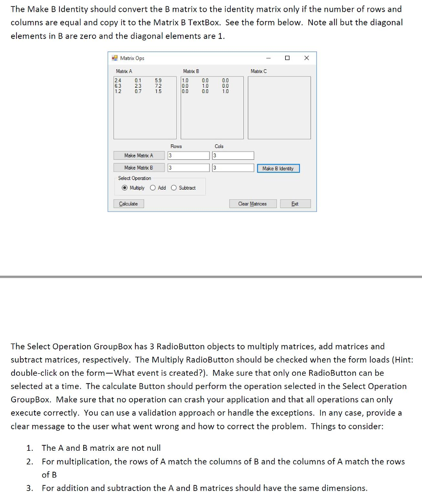 Solved How to create this martix operations applications | Chegg.com