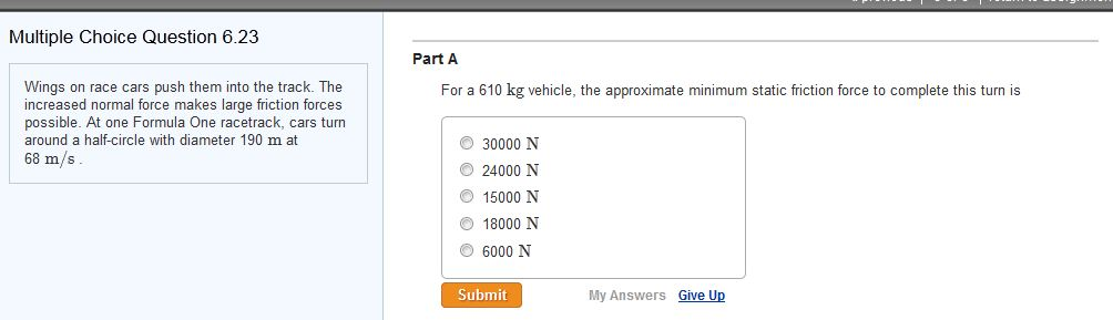 Solved Multiple Choice Question 6.23 Wings on race cars push | Chegg.com