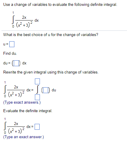 Solved Use a change of variables to evaluate the following | Chegg.com