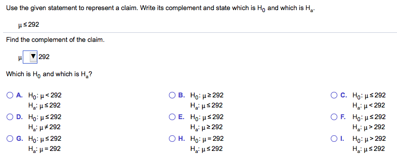 Solved Use the given statement to represent a claim. Write | Chegg.com