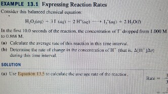Solved EXAMPLE 13.1 Expressing Reaction Rales Consider this | Chegg.com