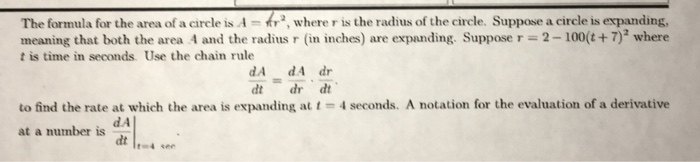 Solved The formula for the area of a circle is A = pir^2, | Chegg.com