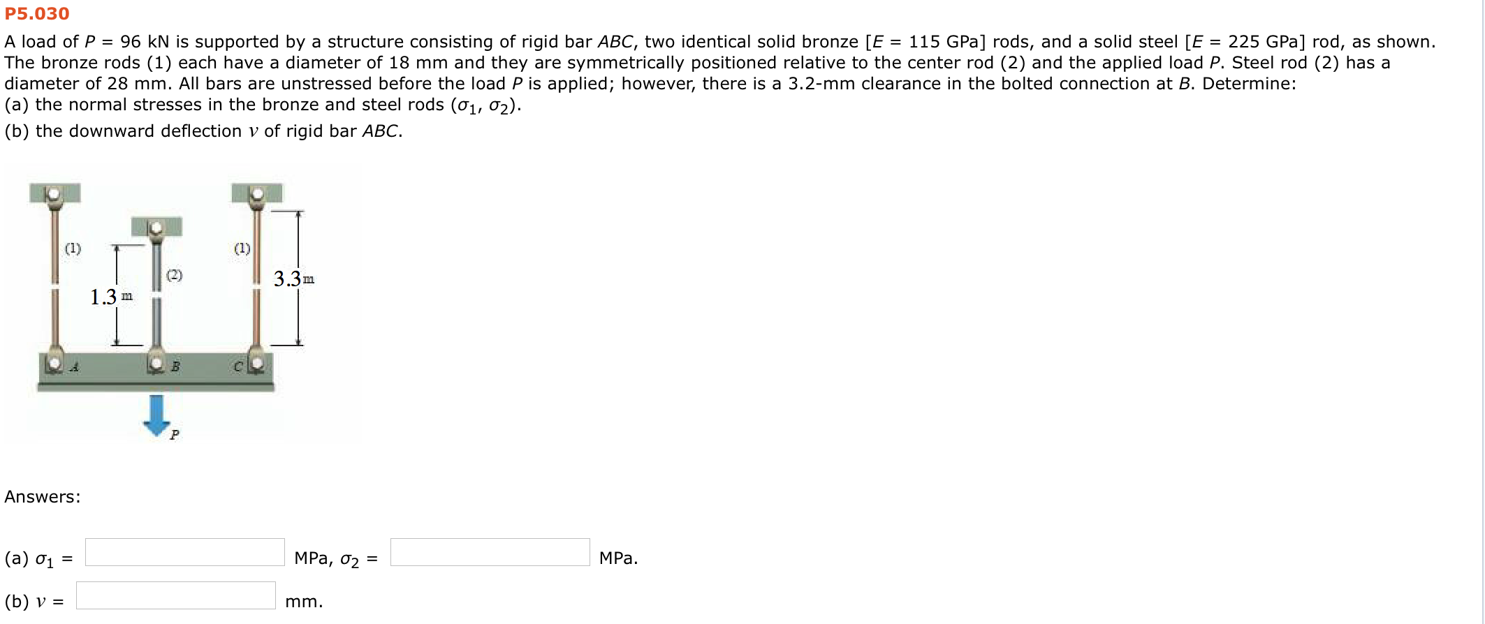Solved A load of P = 96 kN is supported by a structure | Chegg.com