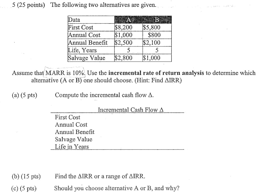 Solved The following two alternatives are given. Assume | Chegg.com