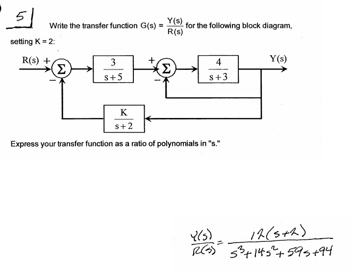 Solved Ys Rs Write The Transfer Function Gs For The 1239