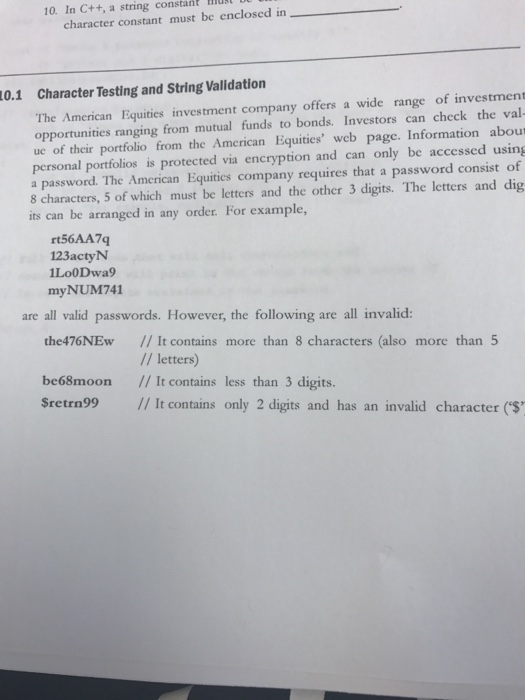 Solved 10. In C+t, a string constant character constant must | Chegg.com