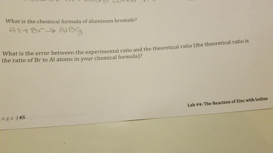 Solved The Reaction of Zinc with Iodine Pre-Lab CHM205 | Chegg.com