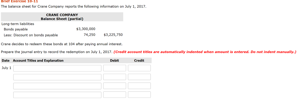 Solved Brief Exercise 10-11 The balance sheet for Crane | Chegg.com Solved Brief Exercise 10-11 The balance sheet for Crane | Chegg.com