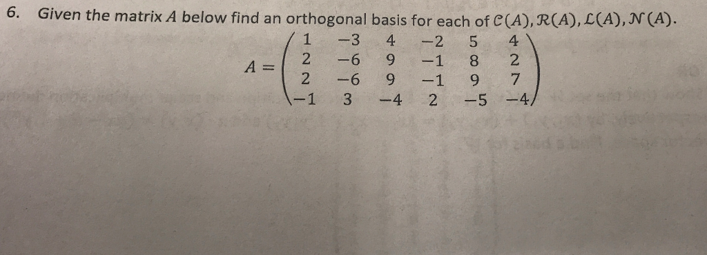 Solved Given the matrix A below find an orthogonal basis for | Chegg.com