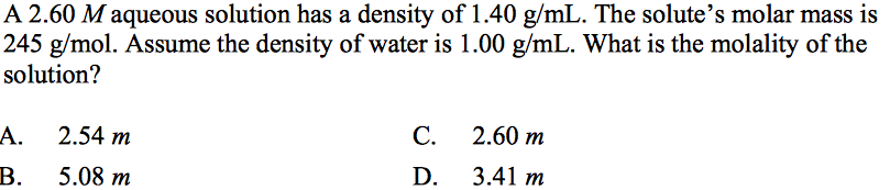 Solved A 2.60 M aqueous solution has a density of 1.40 g/mL. | Chegg.com