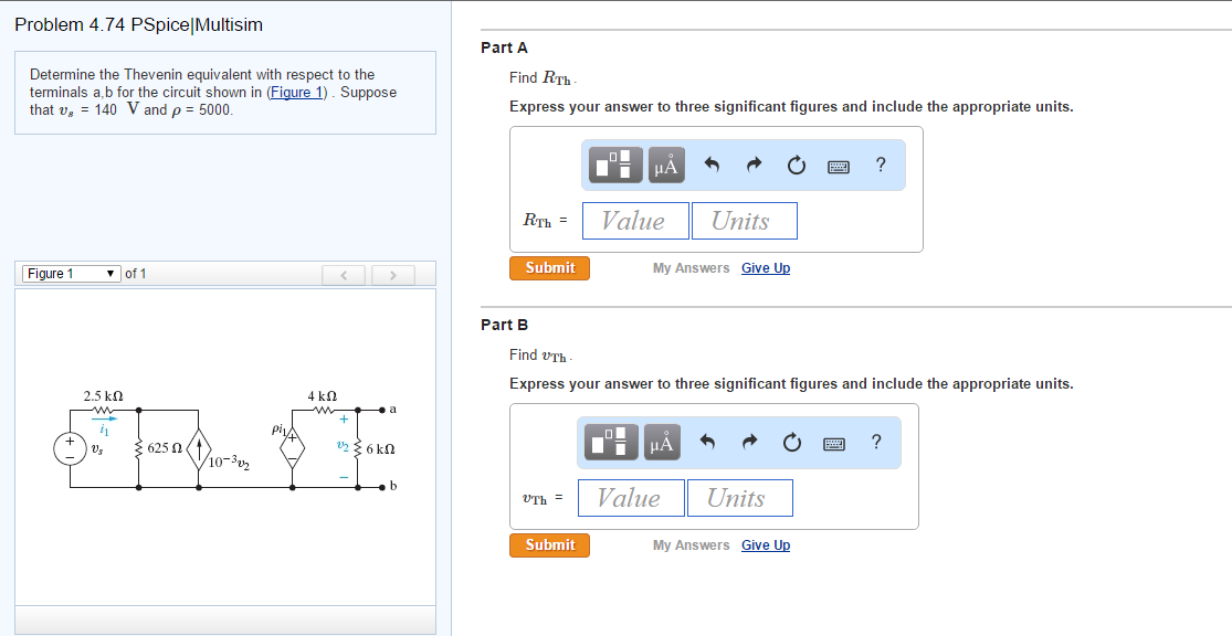 Solved Find Rth and Vth. Vs = 140 V and p = 5000. | Chegg.com
