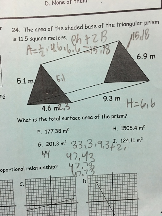Solved The area of the shaded base of the triangular prism | Chegg.com