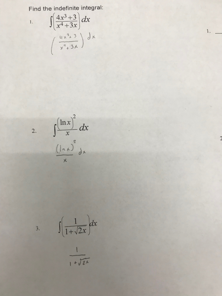 Solved Find the indefinite integral: 43+3 dx x4+3x ,'+ 3人 2 | Chegg.com