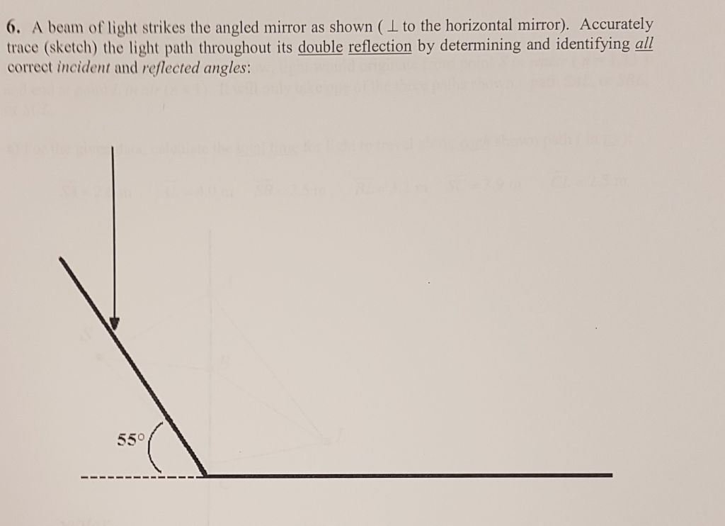 Solved A beam of light strikes the angled mirror as shown | Chegg.com