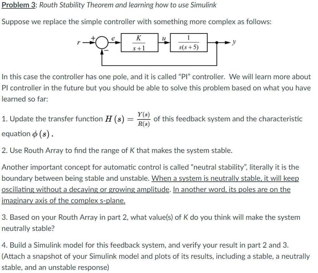 Solved Problem 3: Routh Stability Theorem and learning how | Chegg.com