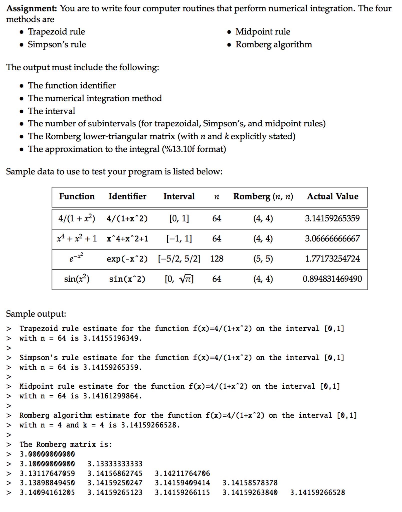 Solved Assignment: You are to write four Computer routines | Chegg.com
