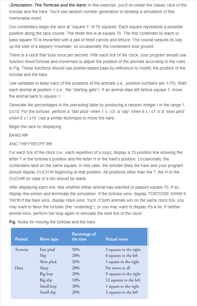 Solved Simulation: The Tortoise and the Hare) In this | Chegg.com