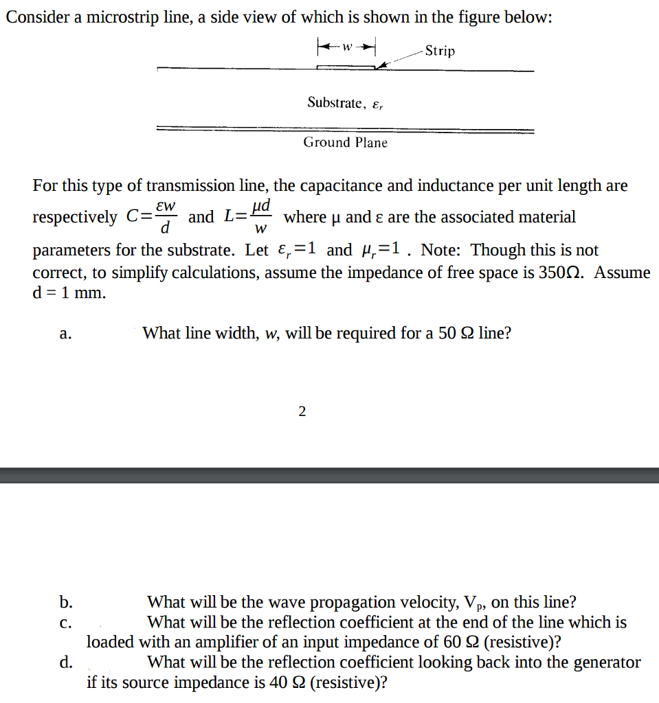 Solved Consider a microstrip line, a side view of which is | Chegg.com