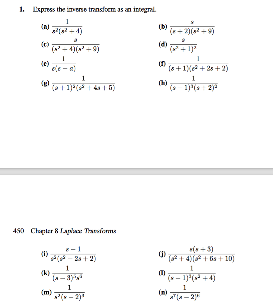Solved Express the inverse transform as an integral. (a) | Chegg.com