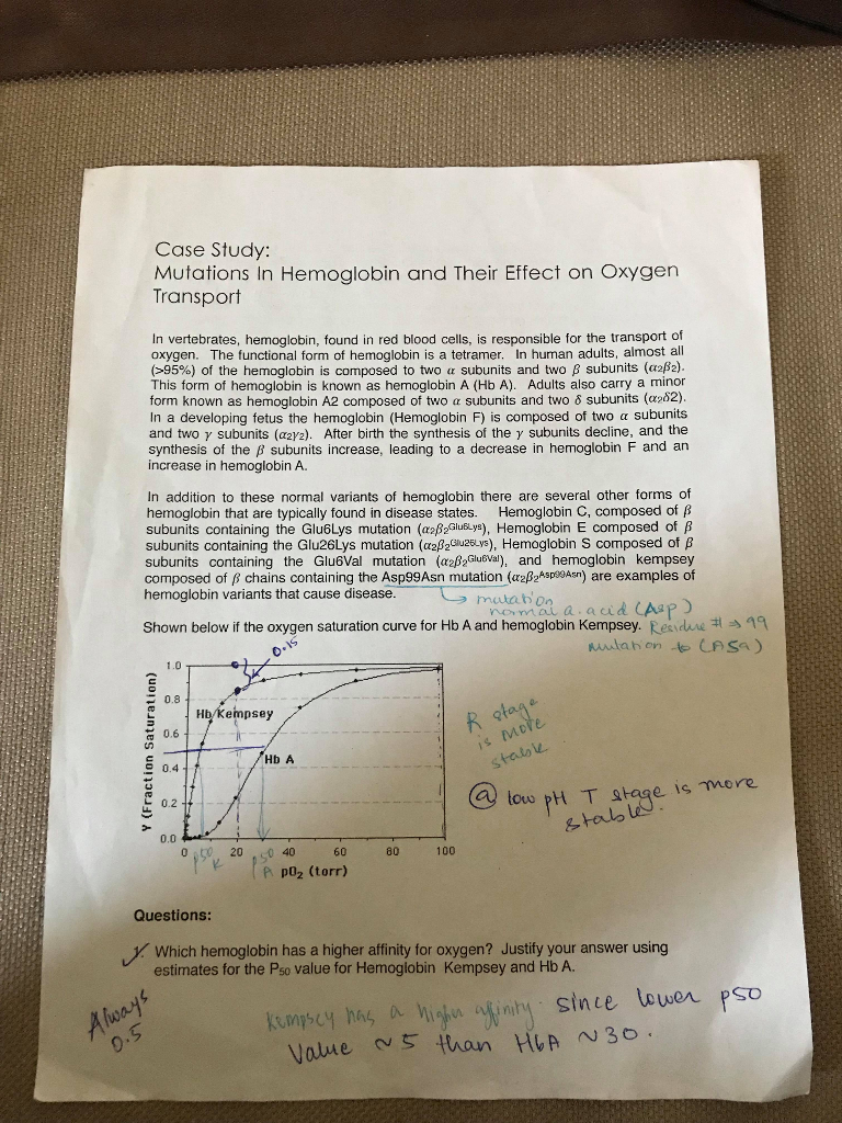 Solved Case Study: Mutations In Hemoglobin and Their Effect | Chegg.com