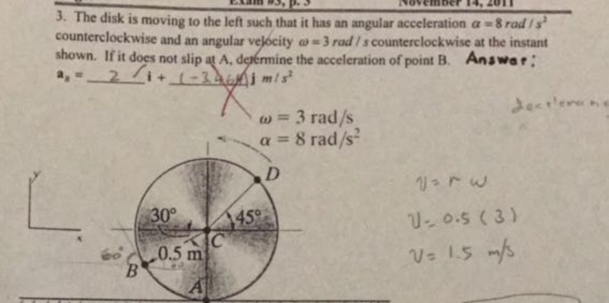 Solved The disk is moving to the left such that it has | Chegg.com