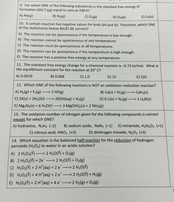 Solved For which ONE of the following substances is the | Chegg.com