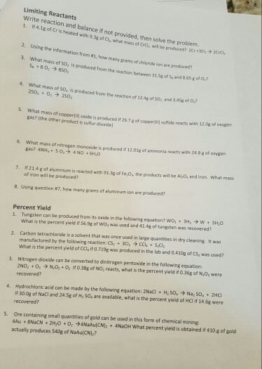 Solved Limiting Reactants write reaction and balance if not | Chegg.com