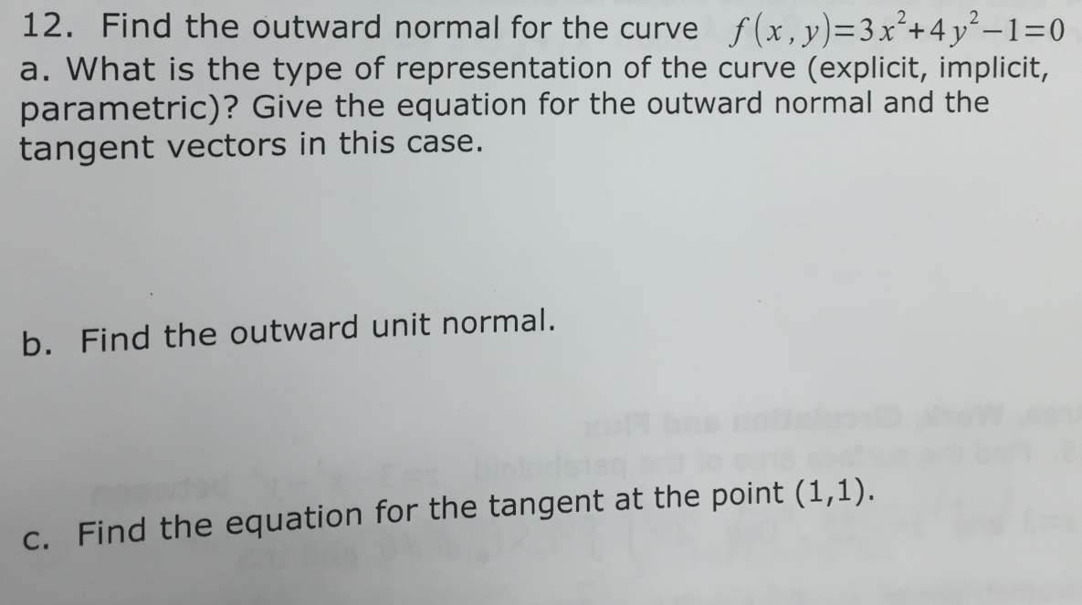 Solved Find the outward normal for the curve f(x,y) = 3x^2 + | Chegg.com