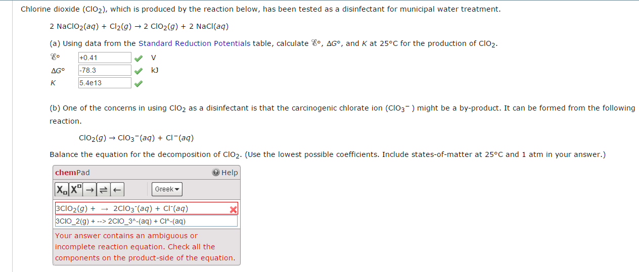 Solved Chlorine dioxide (CIO_2), which is produced by the | Chegg.com
