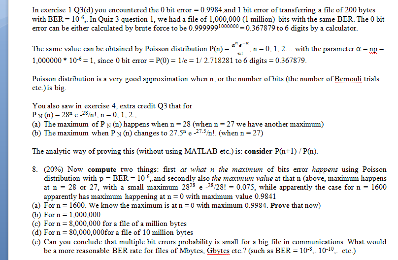 Solved In exercise 1 Q3(d) you encountered the 0 bit error = | Chegg.com