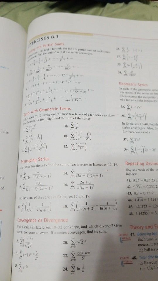 Solved EXERCISES 8.3 nth Partial Sums 1-6. find a formula | Chegg.com