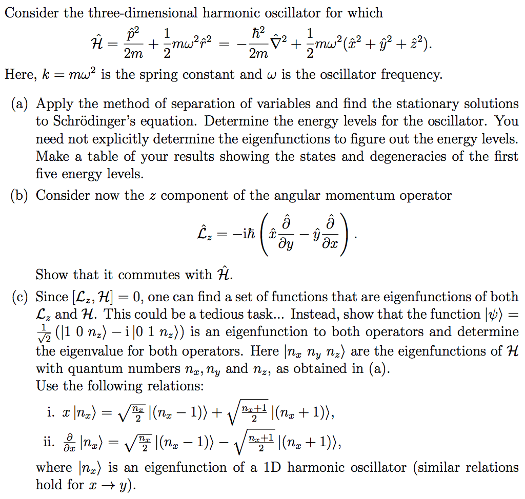 Consider the three-dimensional harmonic oscillator | Chegg.com