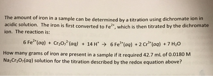 Solved The amount of iron in a sample can be determined by a | Chegg.com