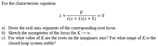 Solved For the characteristic equation, draw the real axis | Chegg.com