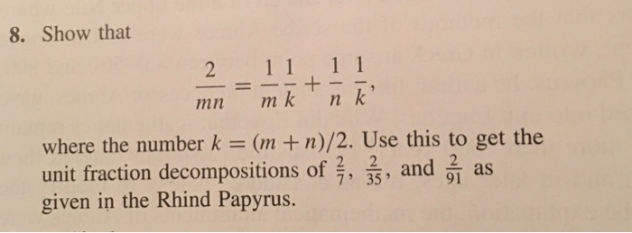 Solved Show that 2/mn = 1/m1/k + 1/n/k, where the number k = | Chegg.com