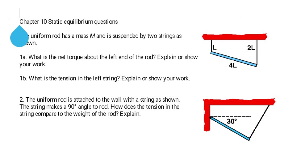 Solved Chapter 10 Static equilibrium questions uniform rod | Chegg.com