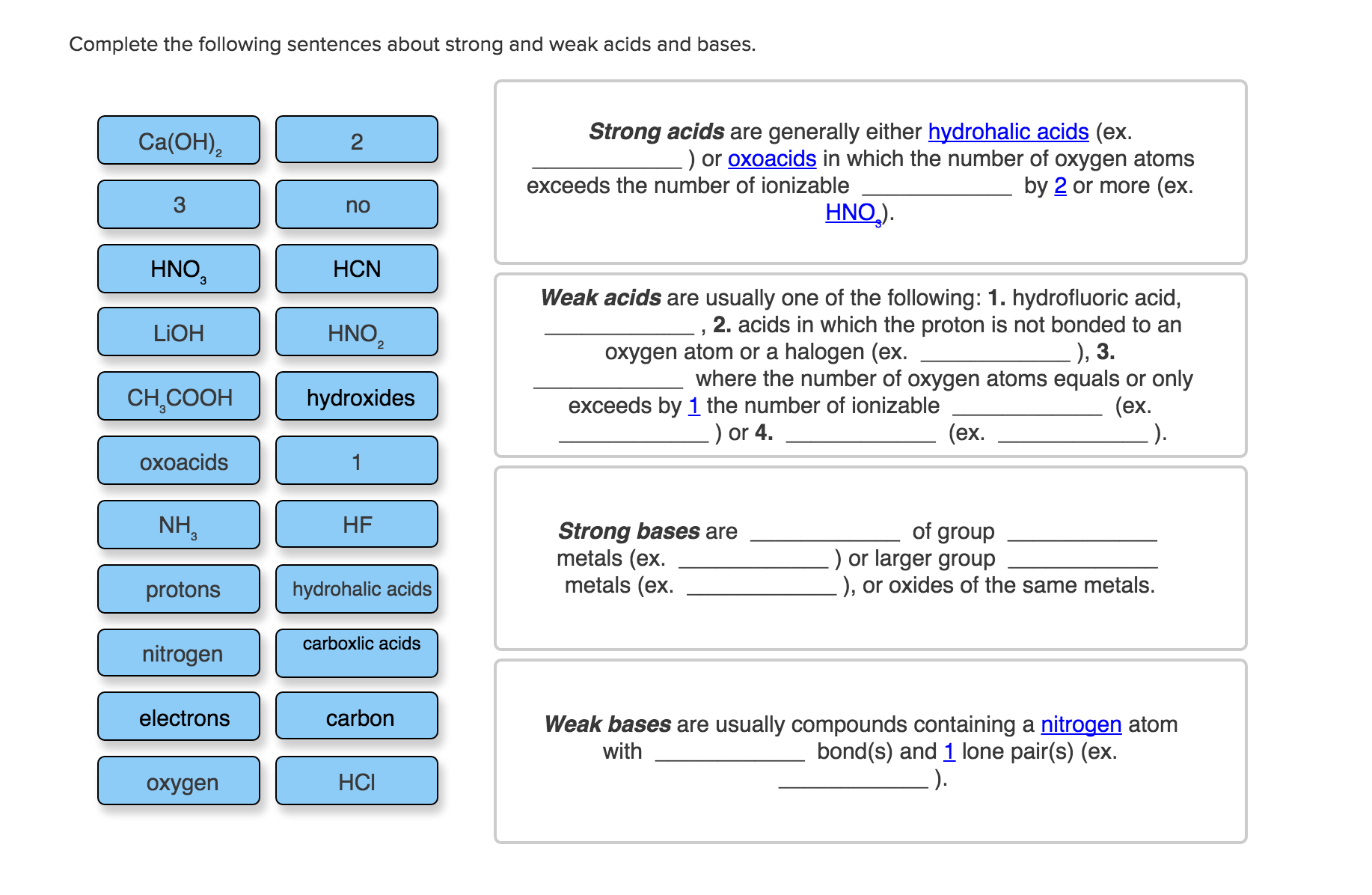 Solved Complete the following sentences about strong and | Chegg.com