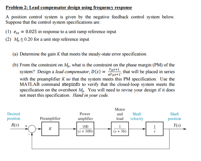 Solved A position control system is given by the negative | Chegg.com