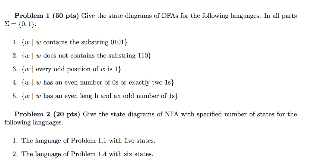Solved Give the state diagrams of DFAs for the following | Chegg.com