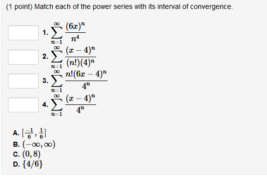 Solved (1 point) Find the convergence set of the given power | Chegg.com