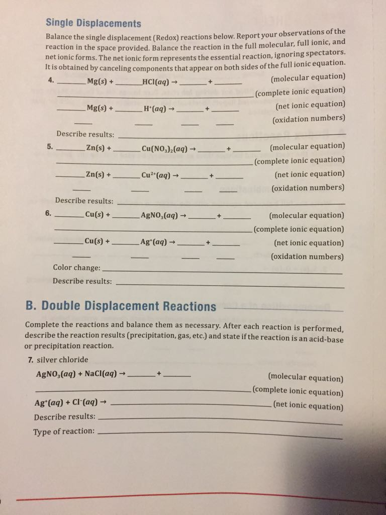 Solved Single Displacements Balance the single displacement | Chegg.com